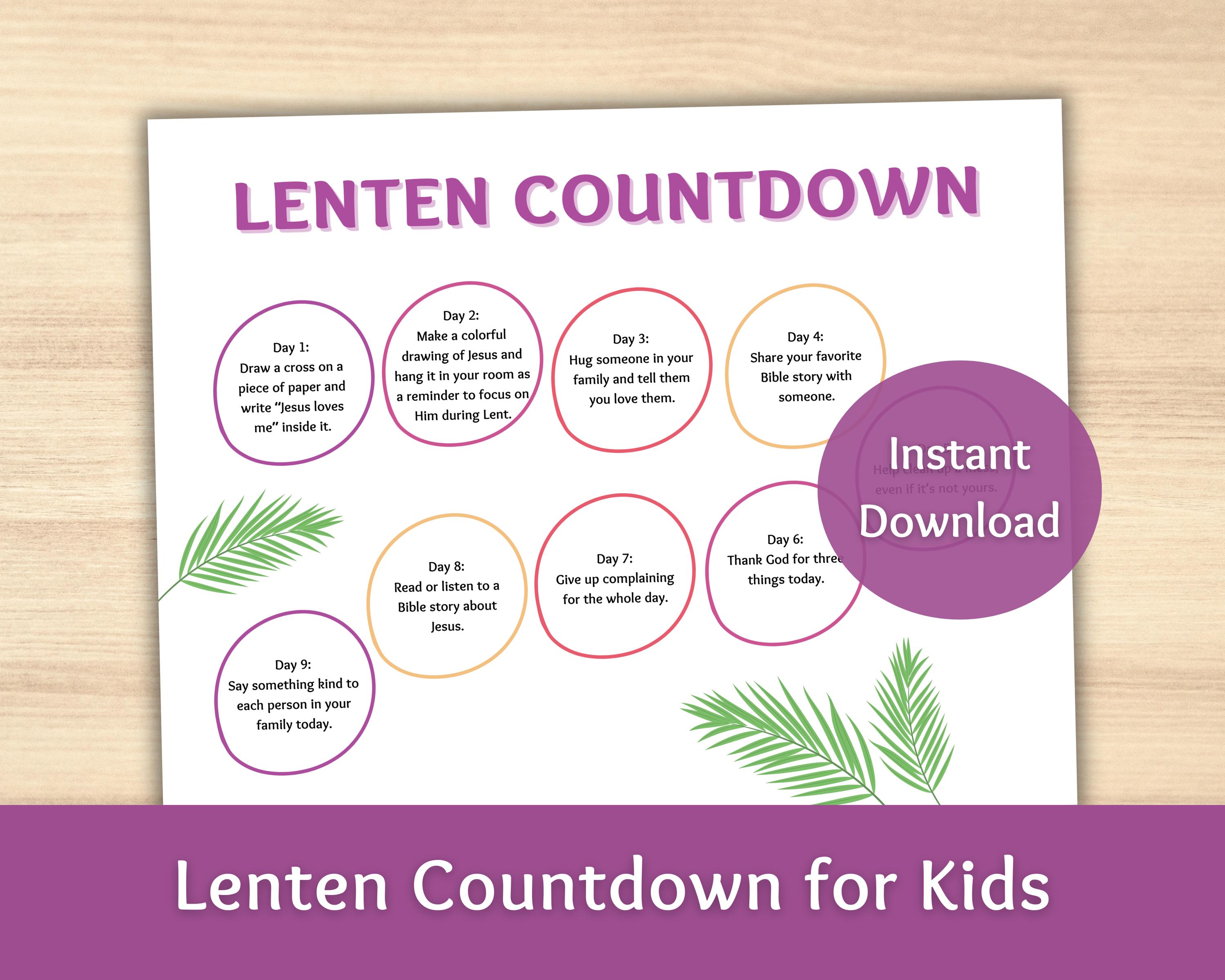 Lenten Countdown Calendar Printable, 40 Day Countdown From Ash ...