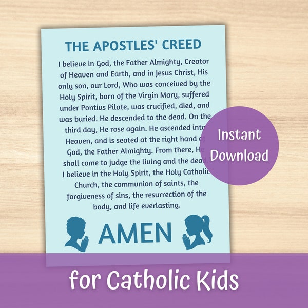 Apostles Creed English Catholic Prayer Card / Printable A4 Wall Art ...