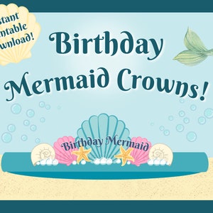 Birthday Mermaid Crowns, Printable Mermaid Headpiece Party Activity ...
