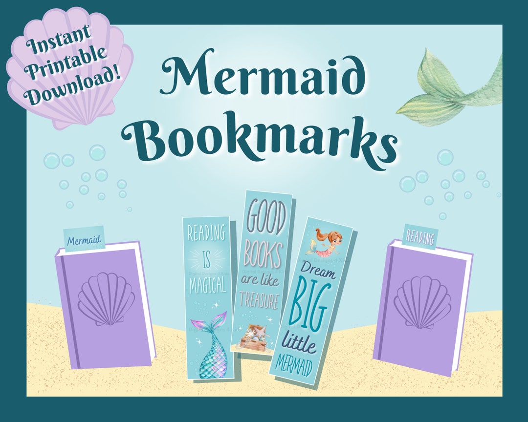 Mermaid Tail Bookmark Set, 10 Printable Mermaid Bookmarks, Cute ...