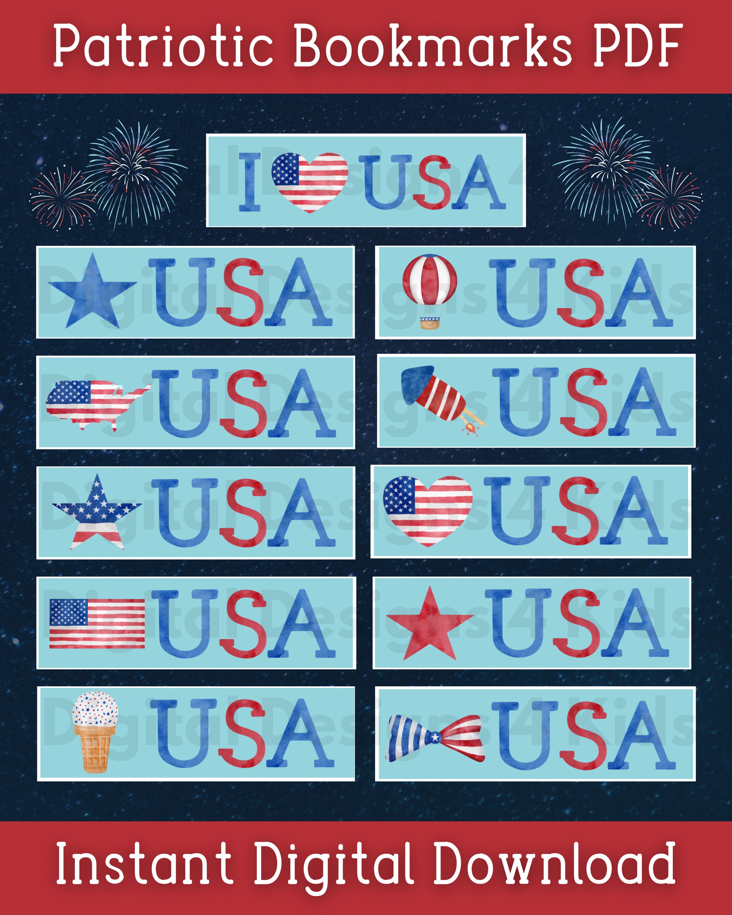 American Patriotic Bookmarks, USA Printable Bookmarks - Etsy