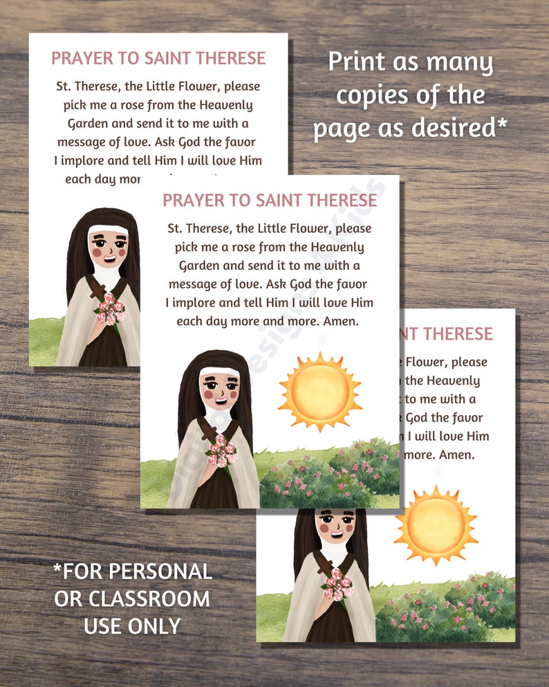 Prayer to St. Therese the Little Flower Printable for Kids, Saint ...