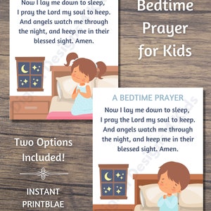 Bedtime Prayer for Kids Printable, Now I Lay Me Down to Sleep Prayer ...