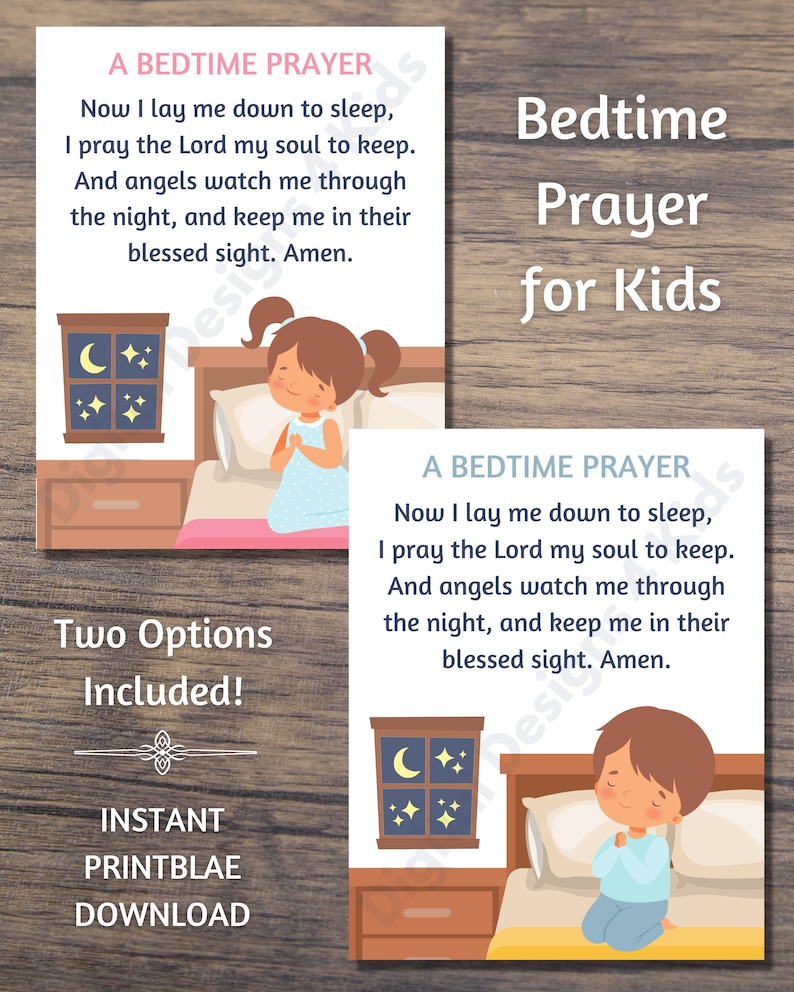 Bedtime Prayer for Kids Printable, Now I Lay Me Down to Sleep Prayer ...
