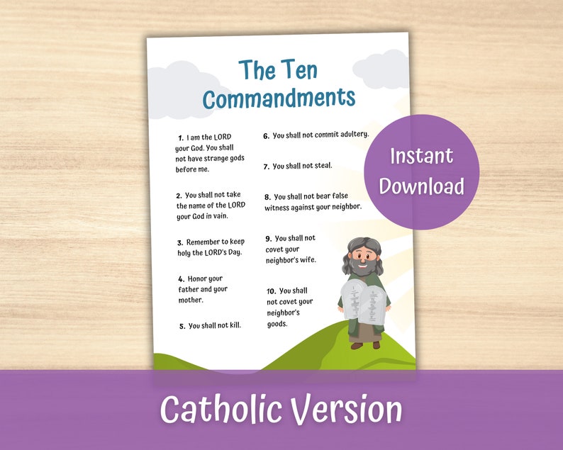 10 Commandments, Catholic Kids Commandment Poster, Ten Commandments ...