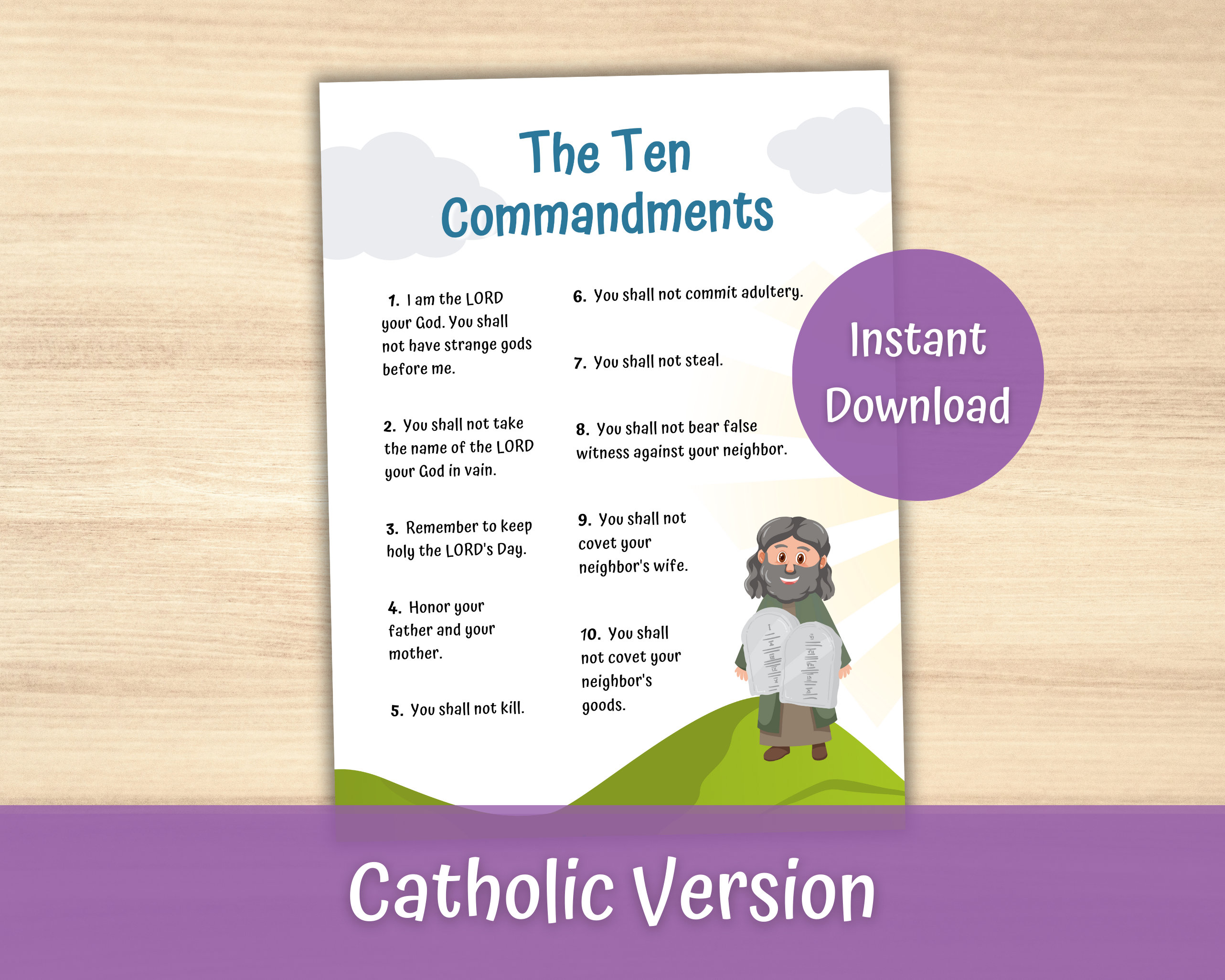 10 Commandments, Catholic Kids Commandment Poster, Ten Commandments ...