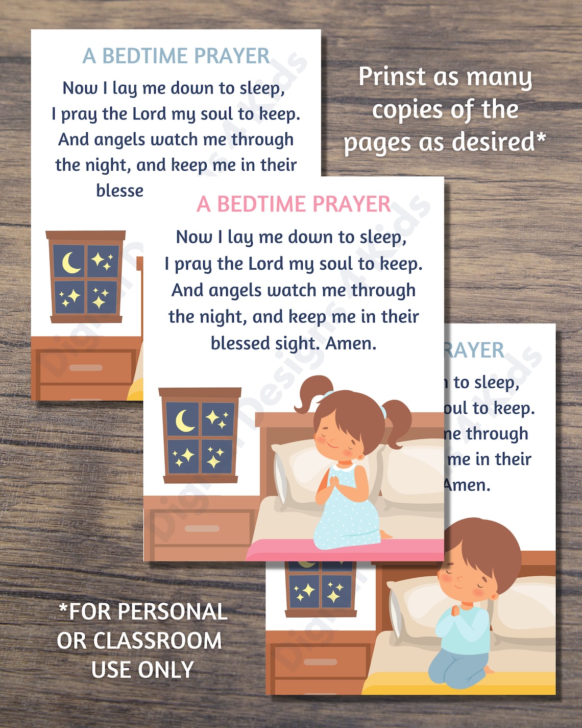 Bedtime Prayer for Kids Printable, Now I Lay Me Down to Sleep Prayer ...