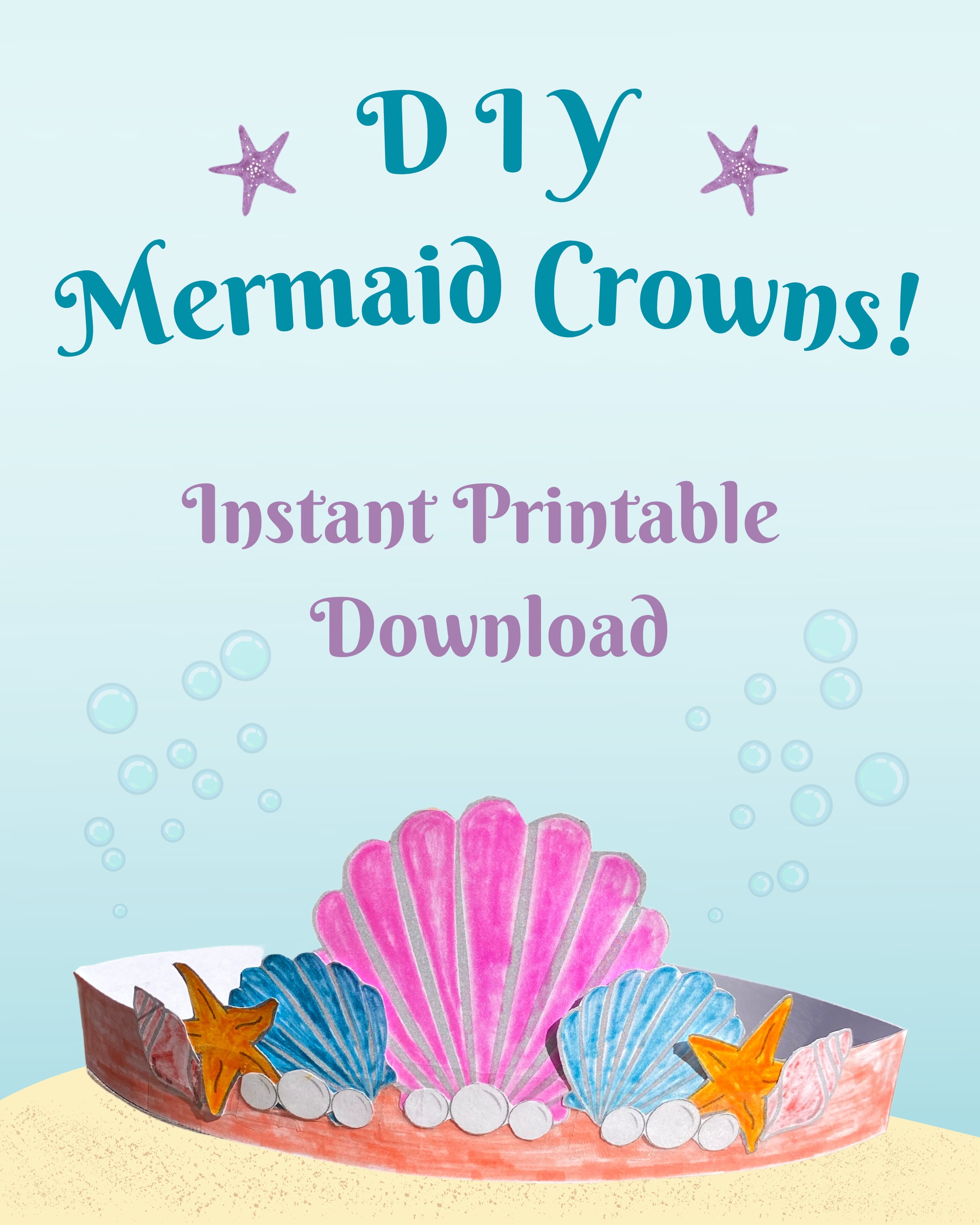 DIY Mermaid Crowns, Printable Mermaid Headpiece Activity, Party Crowns ...
