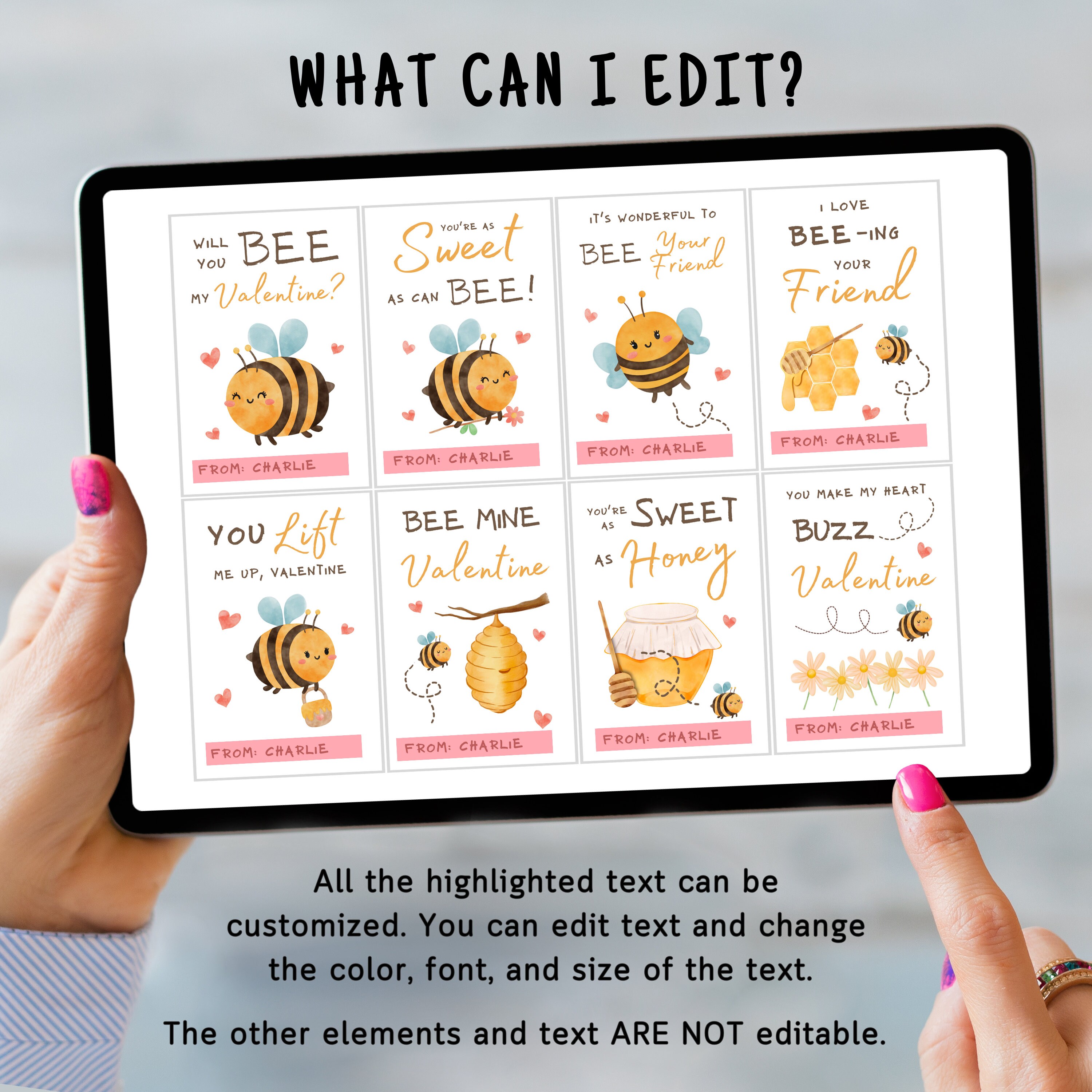 Cute Honey Bee Editable Valentine Cards, Classmate Valentine Exchange ...