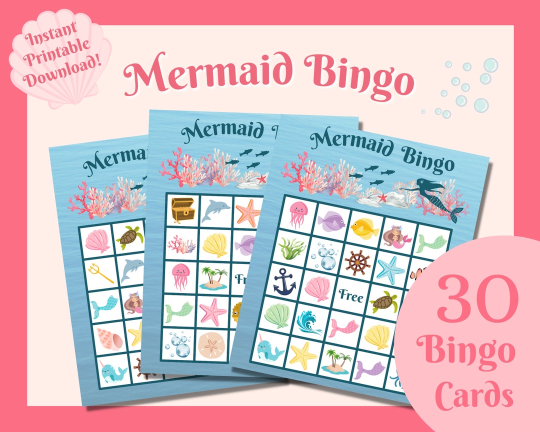 Mermaid Bingo Kids Game, Family Game Night, Activity for Kids, Mermaid ...