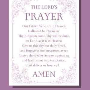 The Lord's Prayer Print, Our Father Prayer Printable, Purple Catholic ...