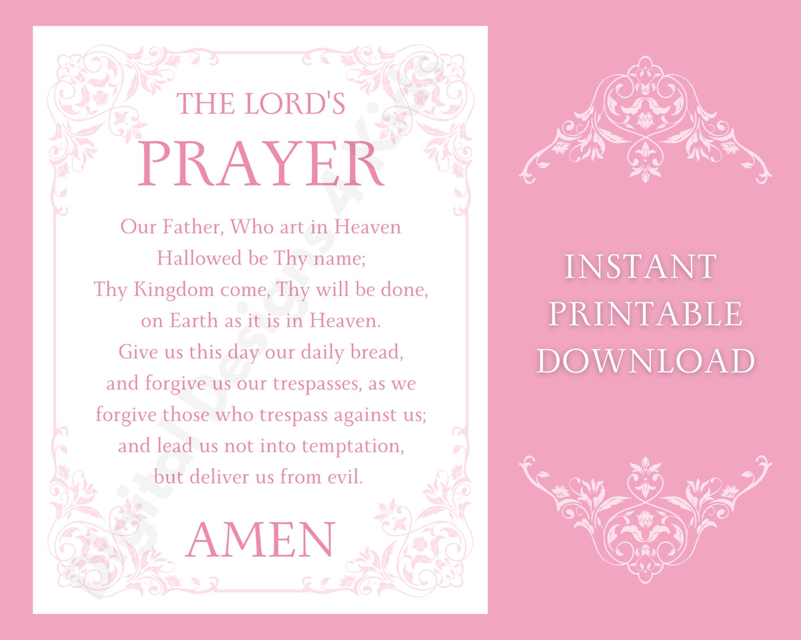 Our Father Prayer Printable Pink, Catholic Christian Scripture Wall Art ...