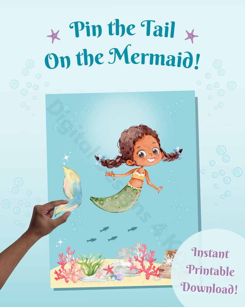 Pin the Tail on the Mermaid Party Game, Mermaid Themed Party - Etsy