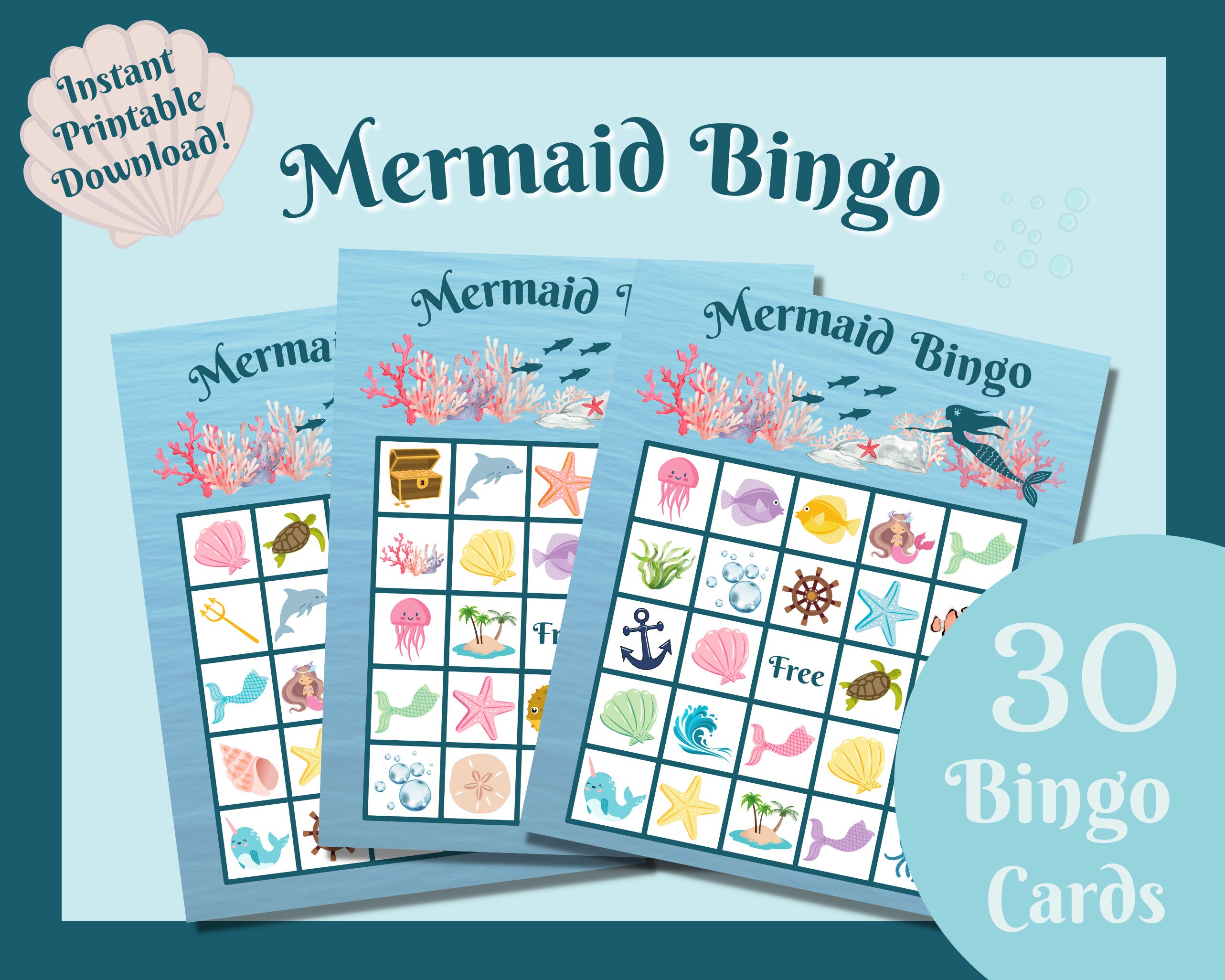 Mermaid Bingo for Kids, Mermaid Party Game - Etsy
