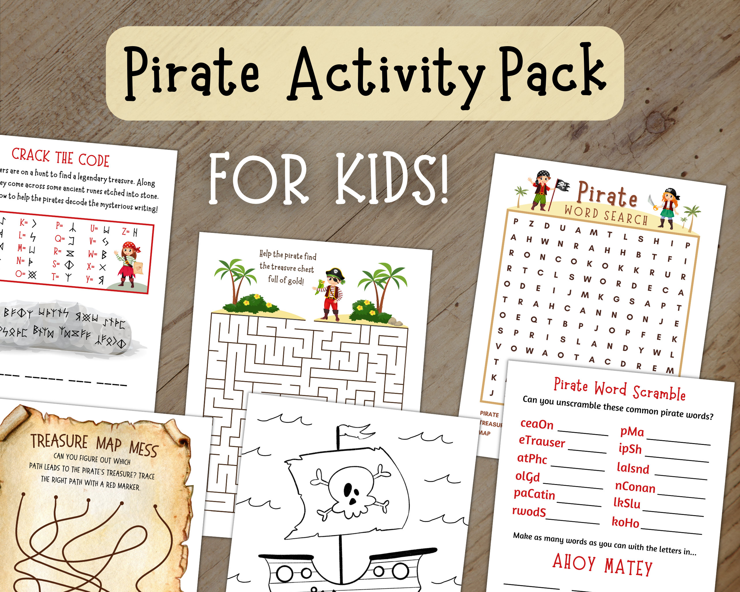 Pirate Themed Activities for Kids, Printable Coloring Pages, Word ...