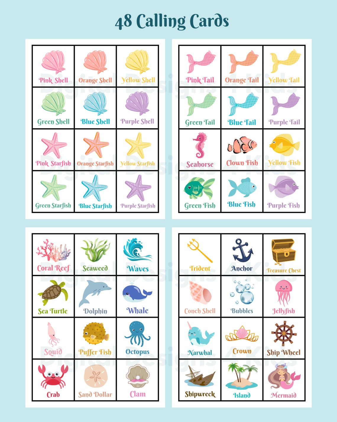 Mermaid Bingo for Kids, Mermaid Party Game - Etsy