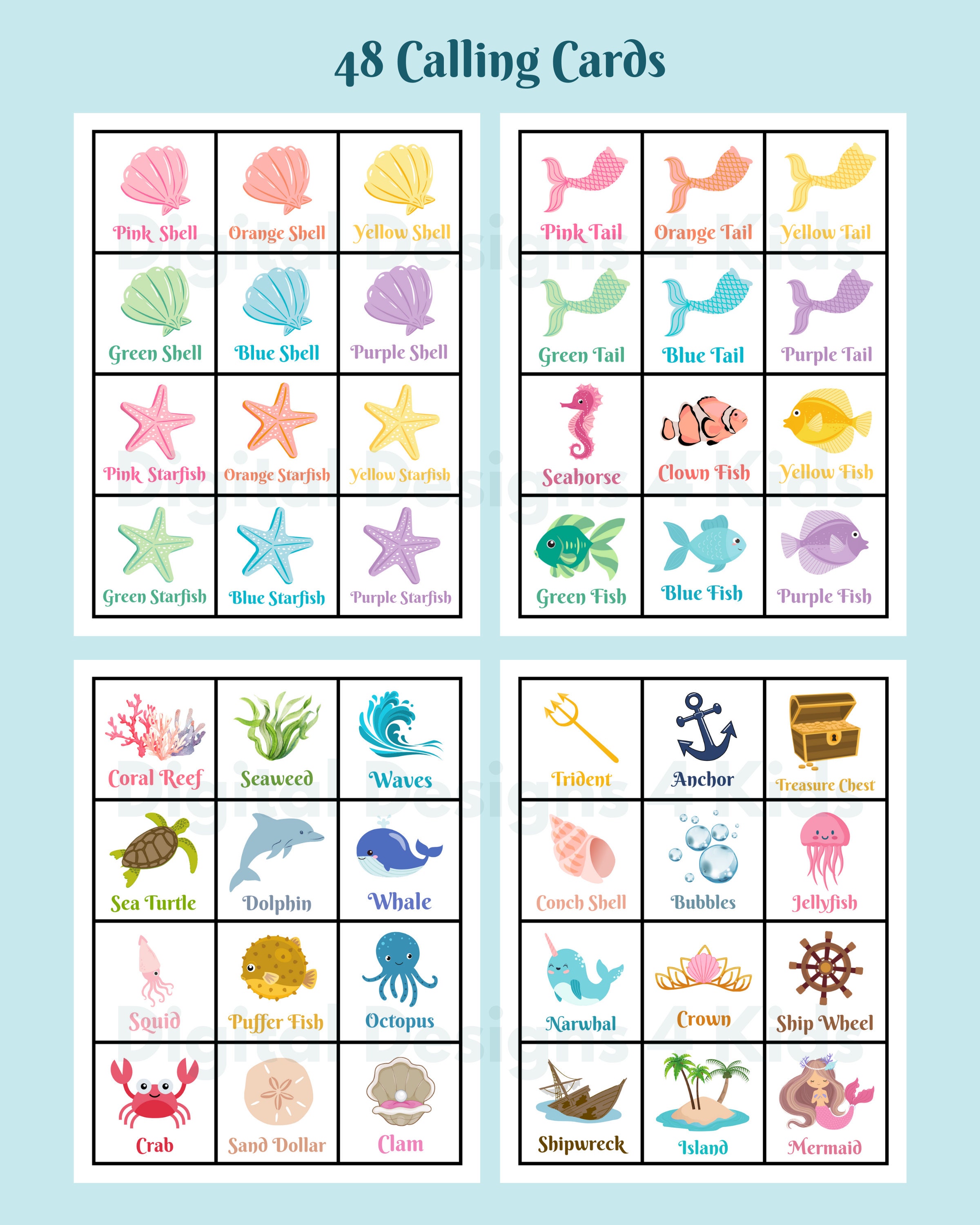 Mermaid Bingo for Kids, Mermaid Party Game - Etsy