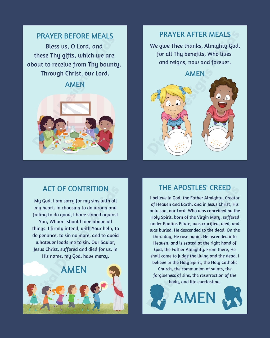 Catholic Prayer Prints for Kids Religious Set of 10 Prayers - Etsy