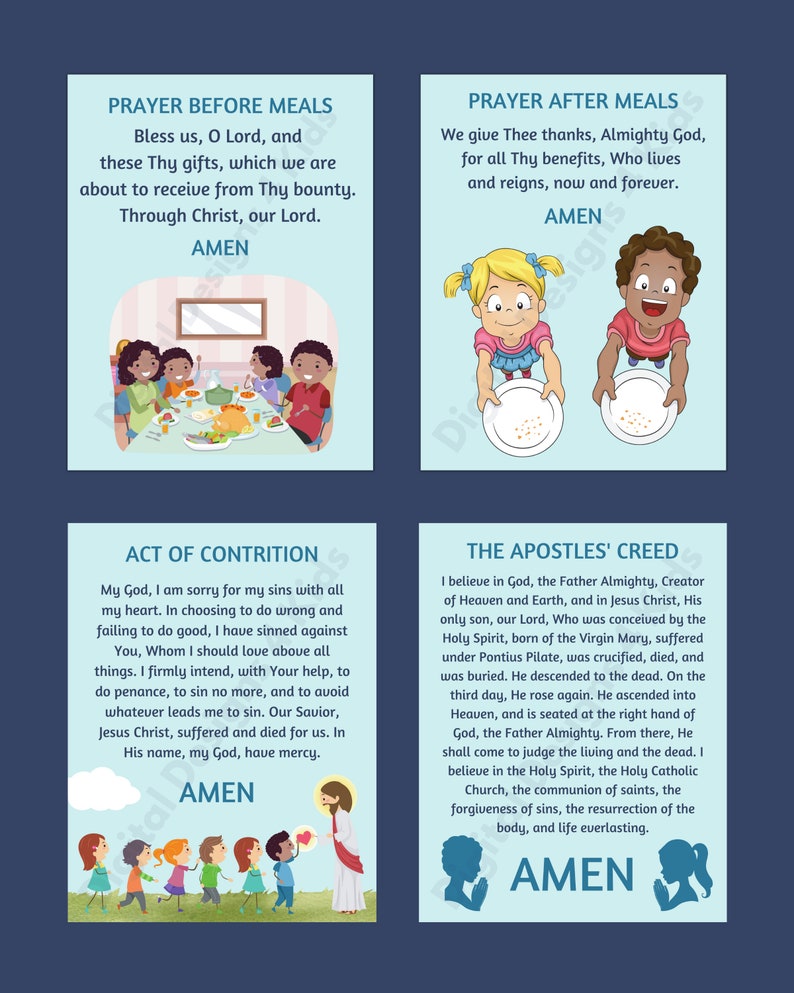 Catholic Prayer Prints for Kids Religious Set of 10 Prayers - Etsy