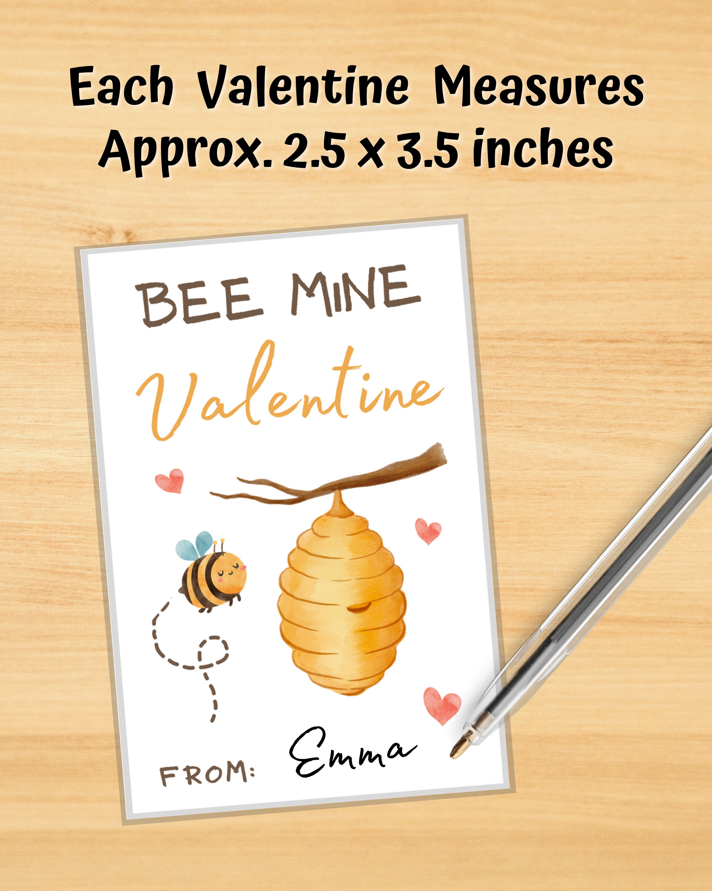 Cute Bee Valentines Day Cards for Kids, Honey Bee School Valentines ...