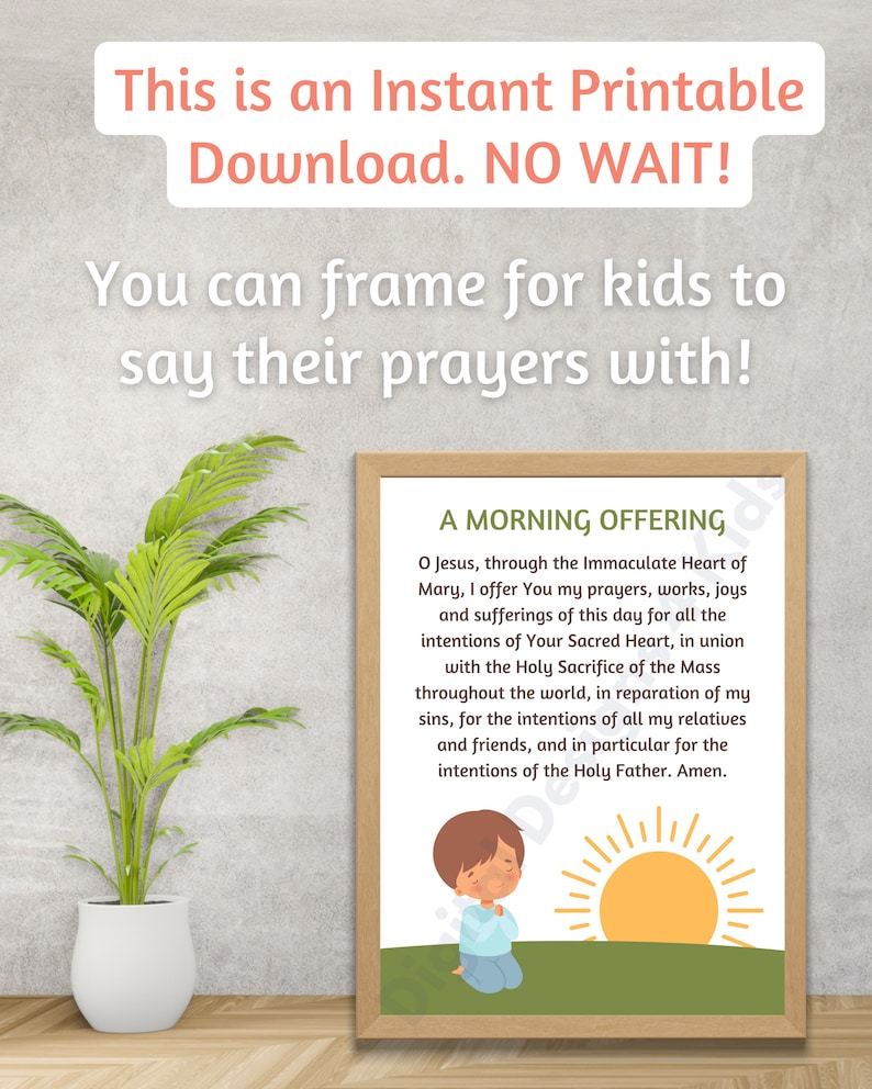 Catholic Morning Offering Printable for Kids, Morning Prayer Print for ...
