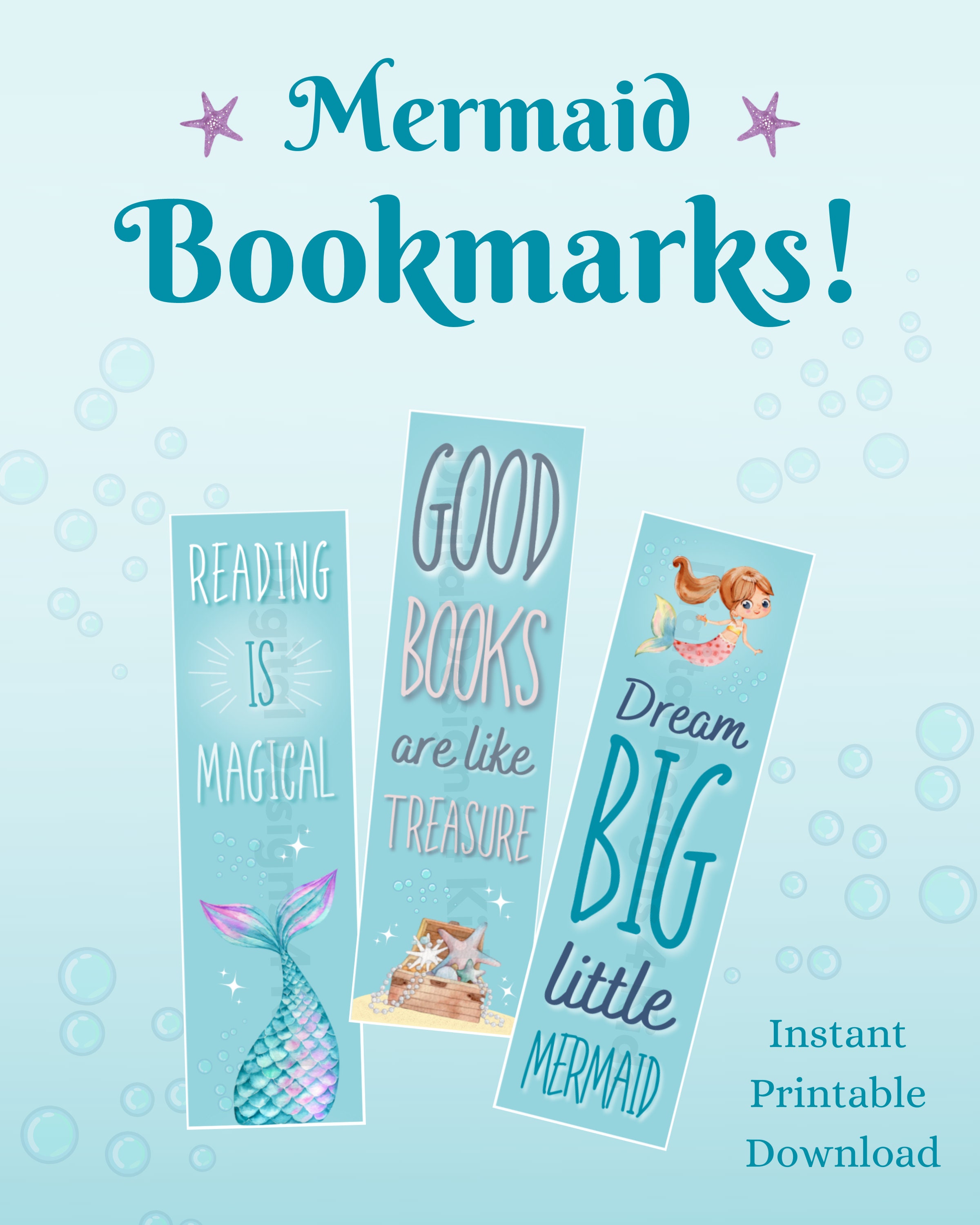 Mermaid Tail Bookmark Set, 10 Printable Mermaid Bookmarks, Cute ...
