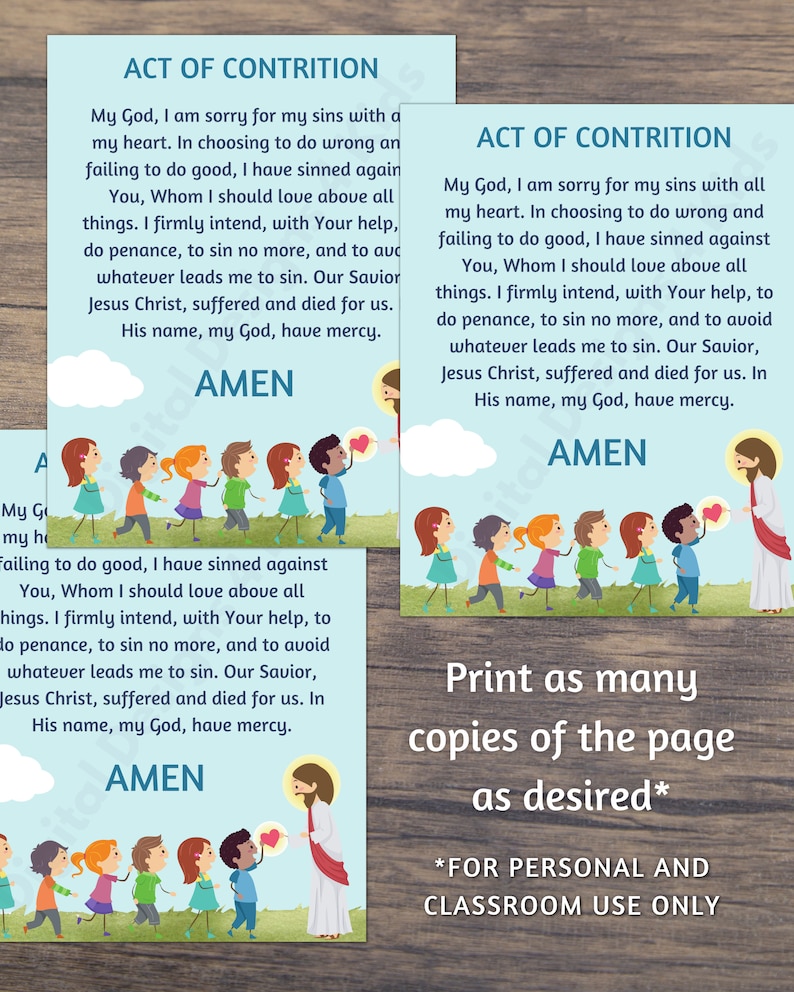 Act of Contrition Prayer Print for Kids Catholic Education - Etsy