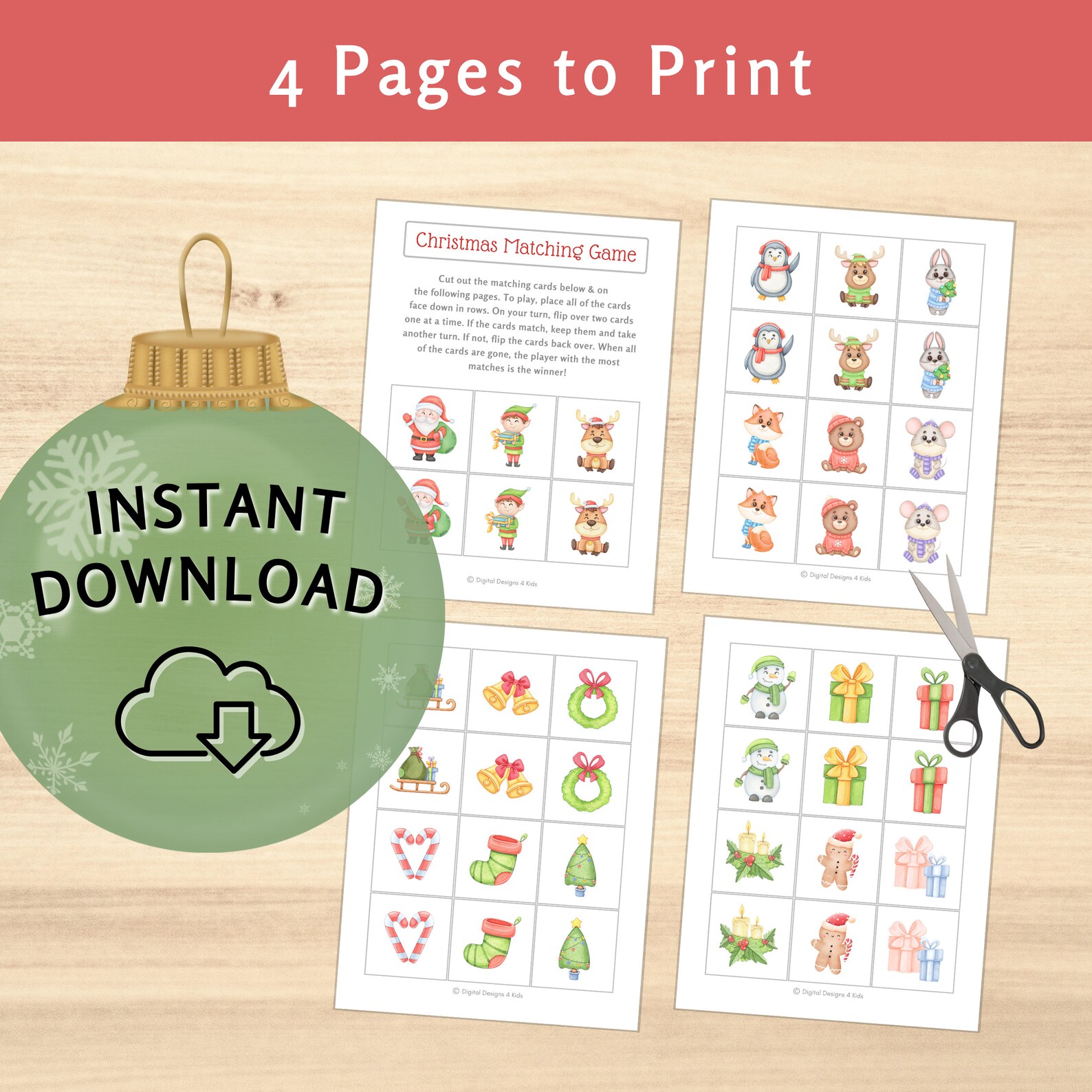 Christmas Memory Match Game for Kids, Memory Cards Game, Family ...