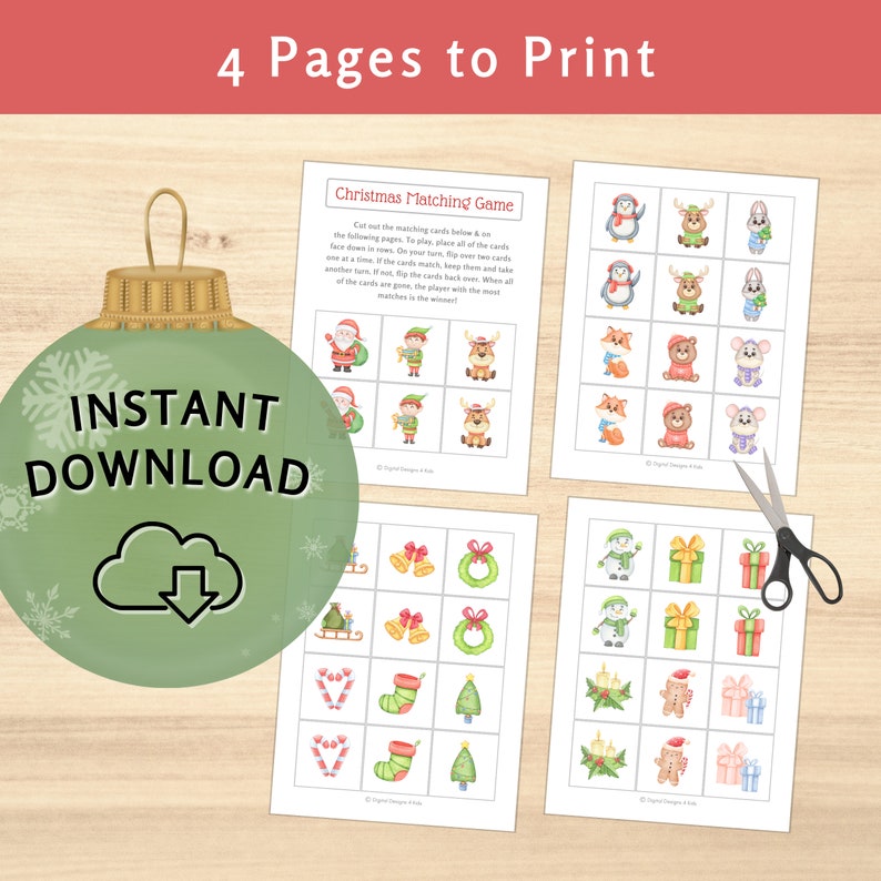 Christmas Matching Game for Kids, Memory Match Game, Christmas ...