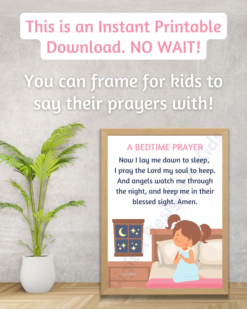 Bedtime Prayer for Kids Printable, Now I Lay Me Down to Sleep Prayer ...
