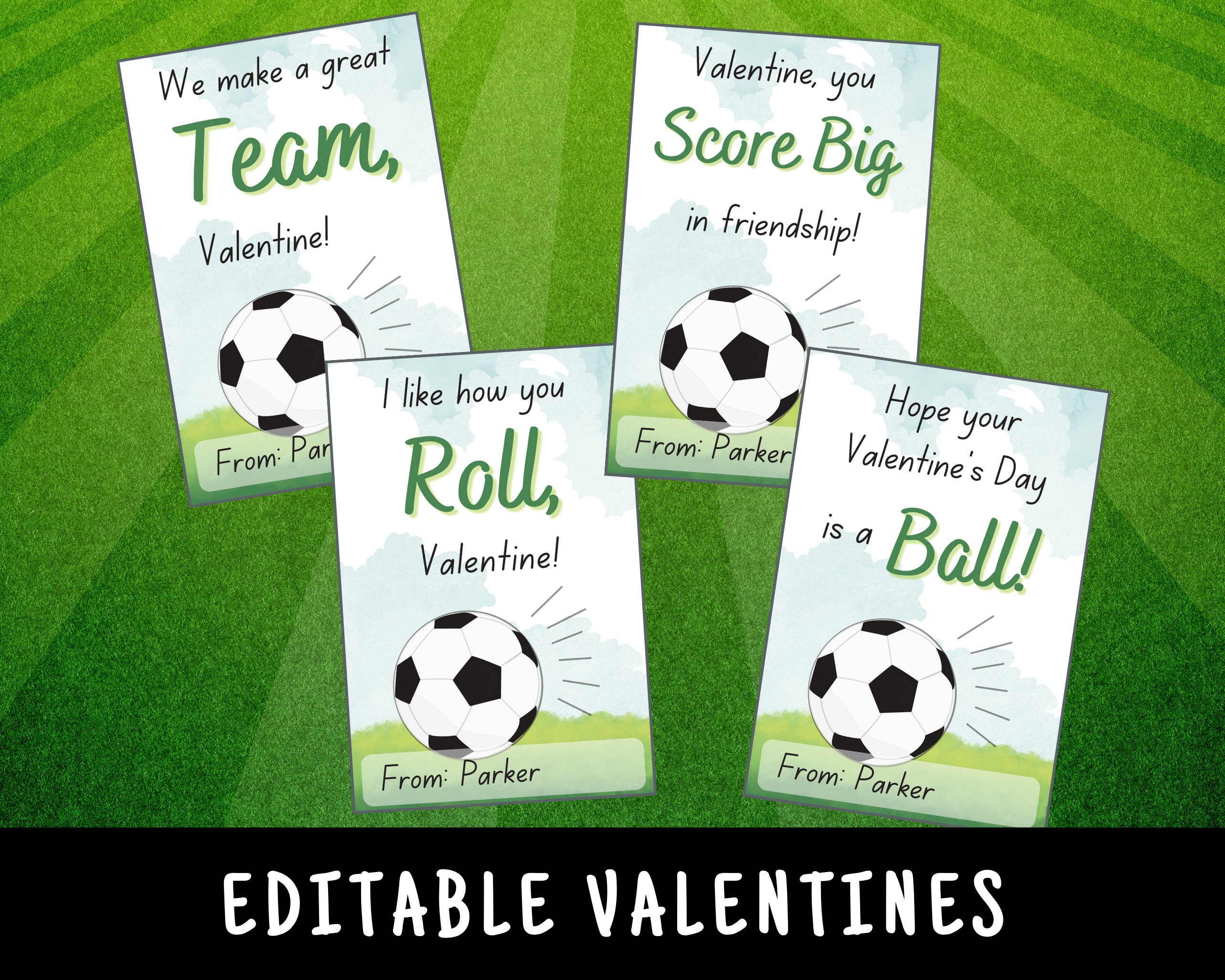 Editable Kids Soccer Valentines Cards Personalized Soccer Ball Sports ...