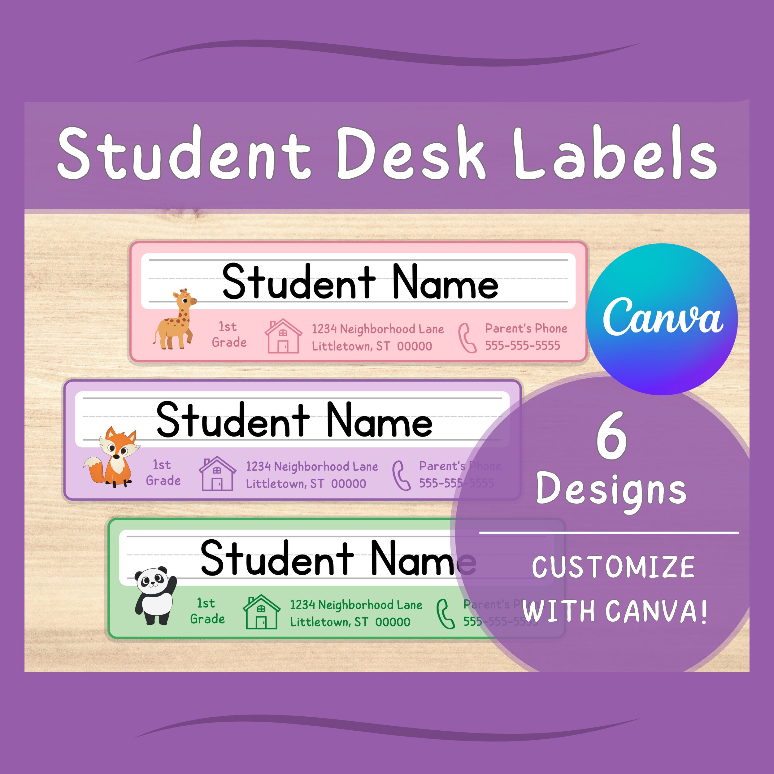 Customized Classroom Desk Name Plates, Editable Name Tags, School Name ...