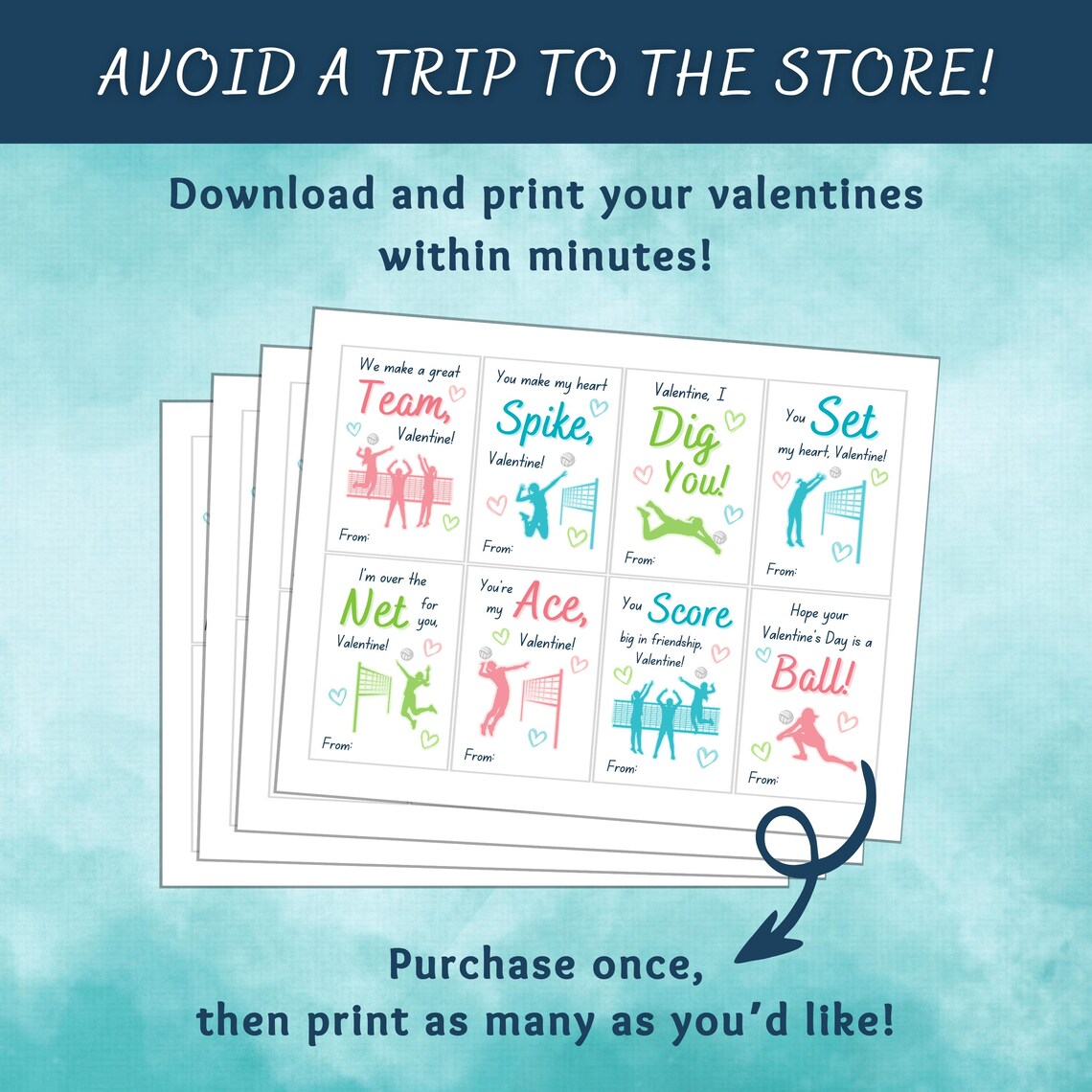 Printable Volleyball Valentine Exchange Cards for Friends, Girls ...