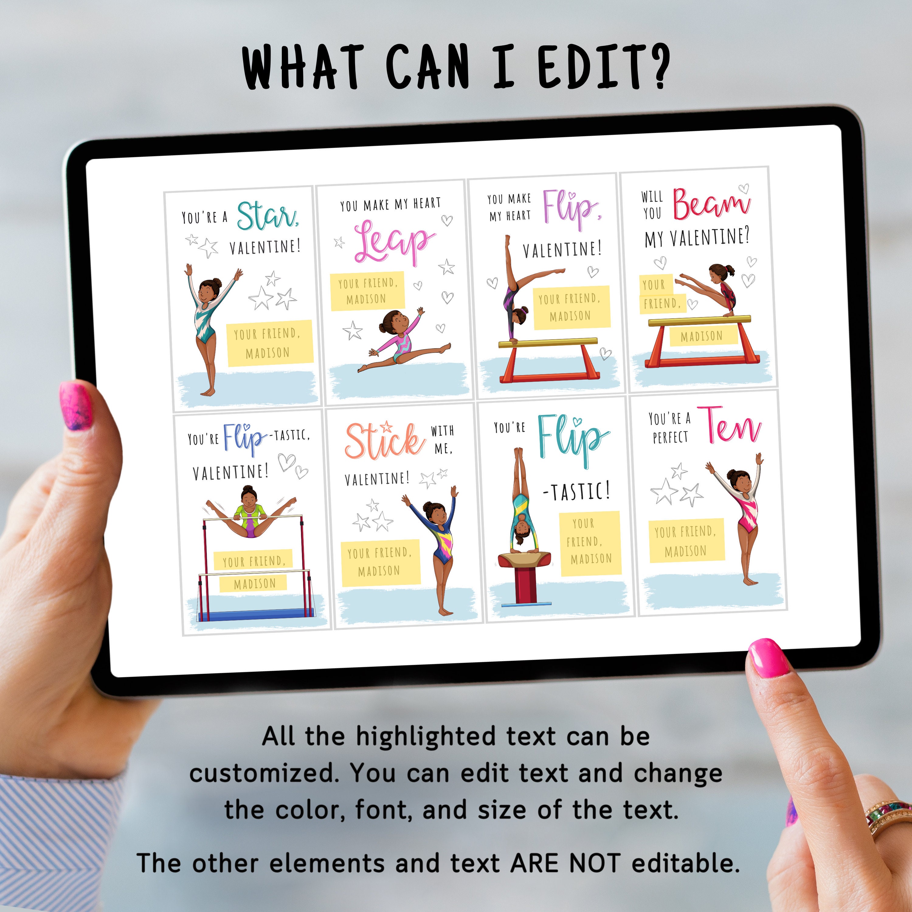 Gymnastics Girl Editable Valentines Day Card, Gymnastics Valentine ...