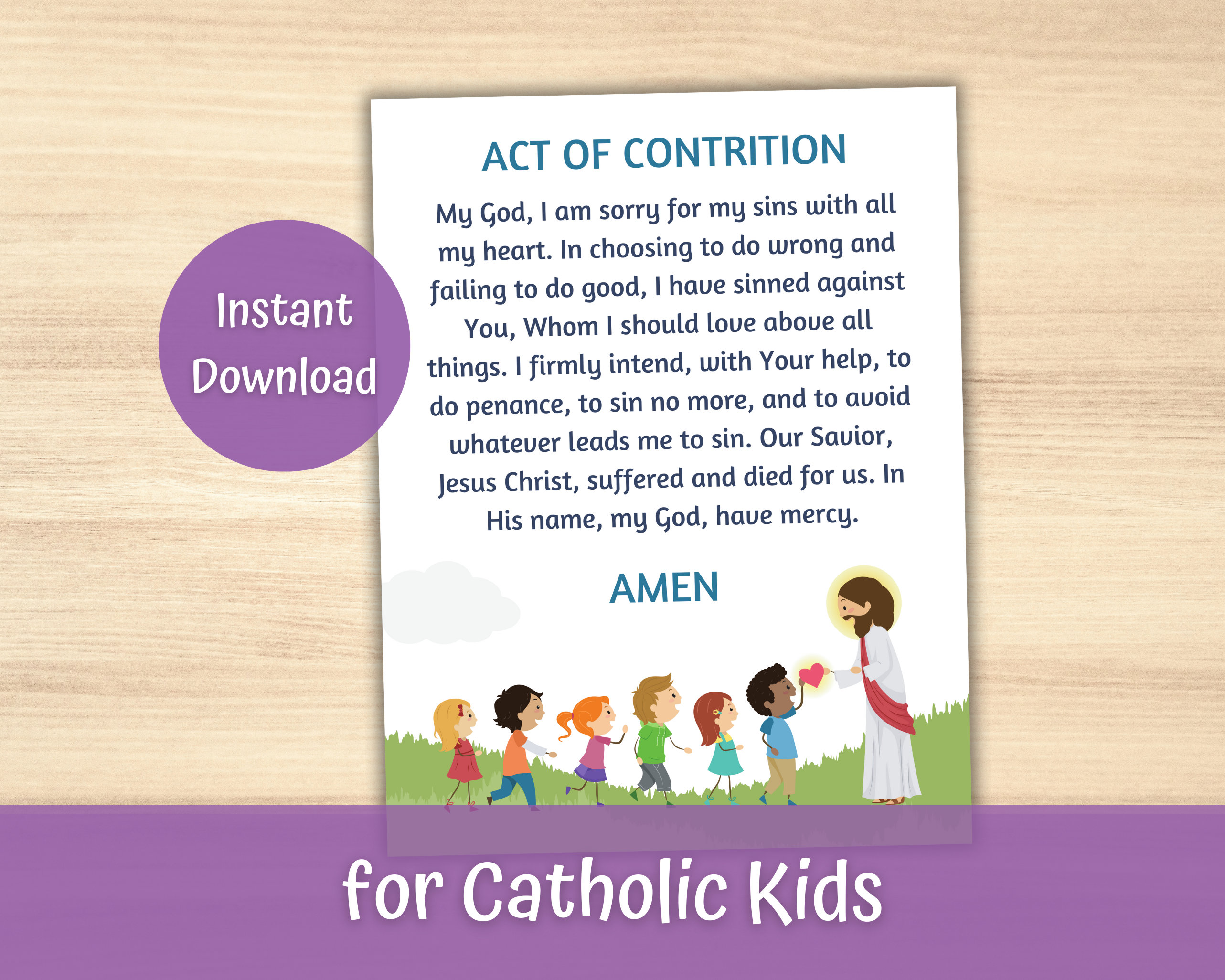 Act of Contrition Poster Prayer for Kids, Reconciliation Catholic ...