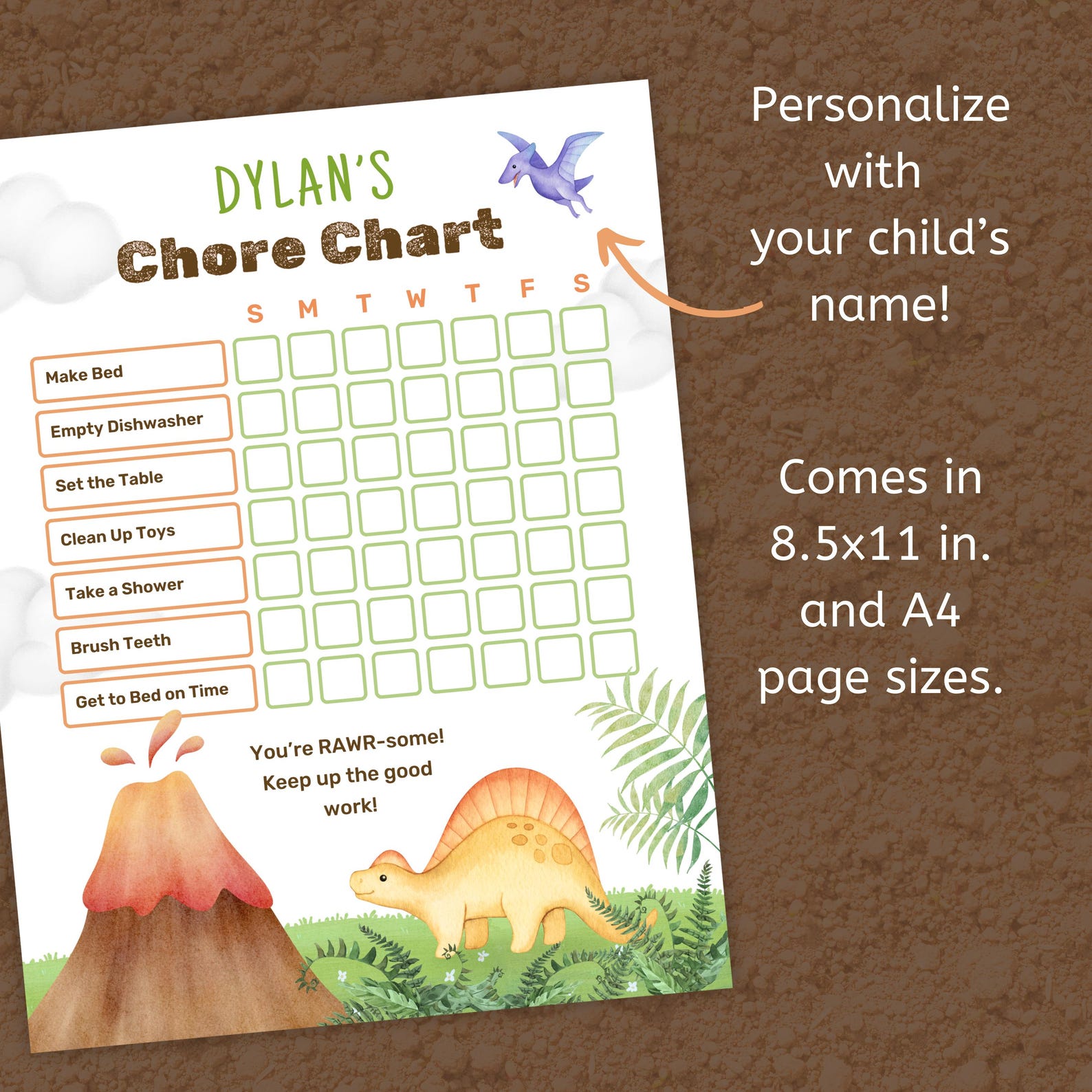 Dino Chore Chart Editable Individualized Chore Chart Printable ...