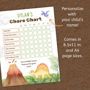 Dino Chore Chart Editable Individualized Chore Chart Printable ...