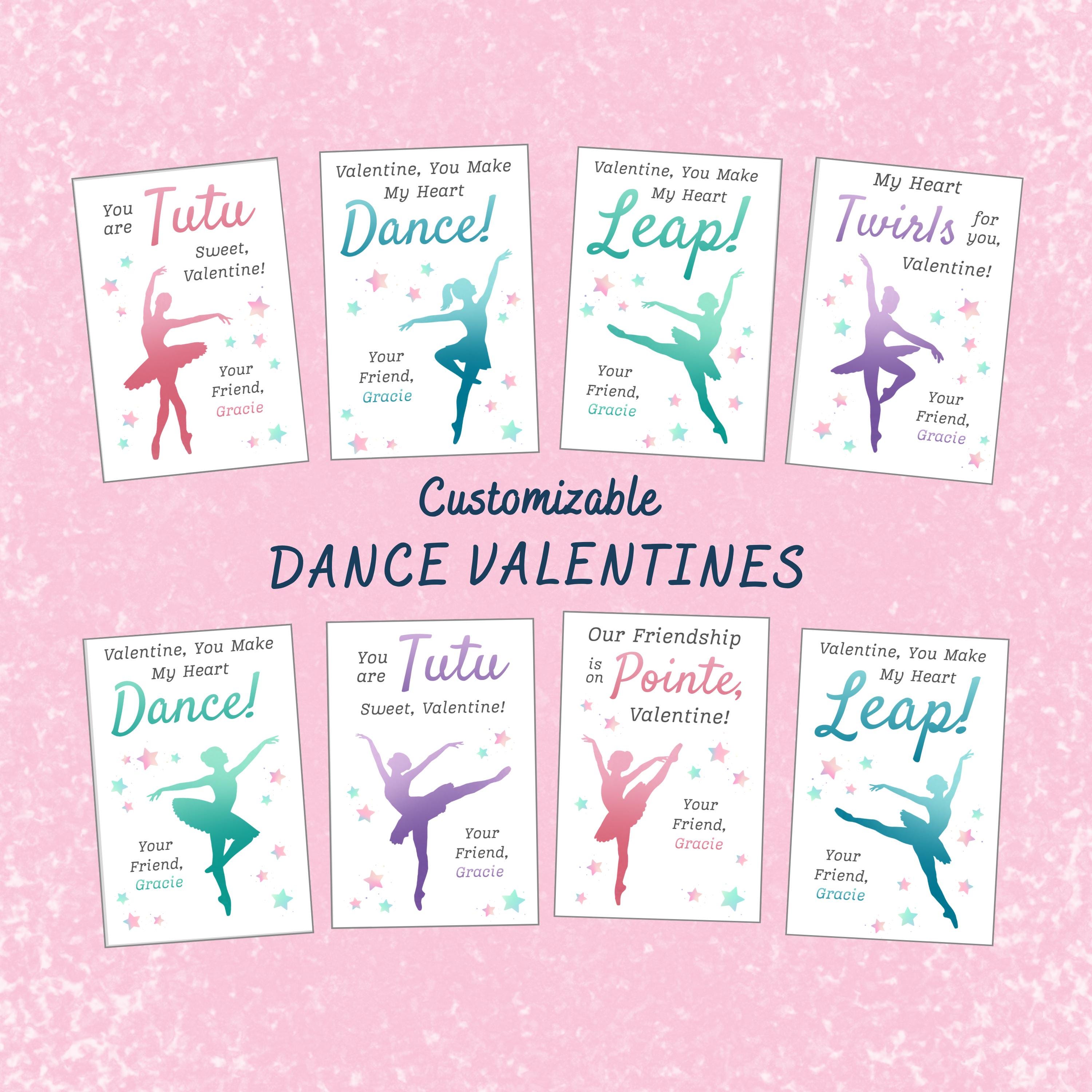 Editable Dance Valentine Exchange Cards, Girls Personalized Ballet ...