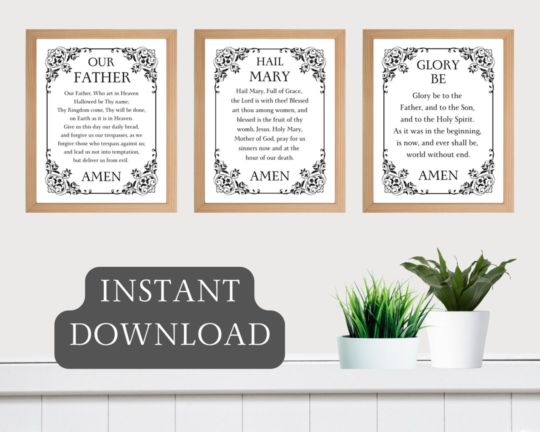 Set of 3 Catholic Prayers, Our Father Prayer, Hail Mary Prayer, & Glory ...