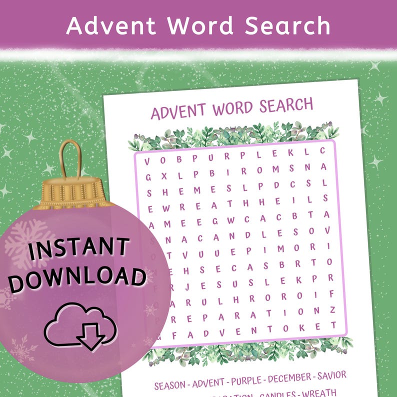 Catholic Kids Advent Word Search Puzzle, Catholic Advent Word Find ...