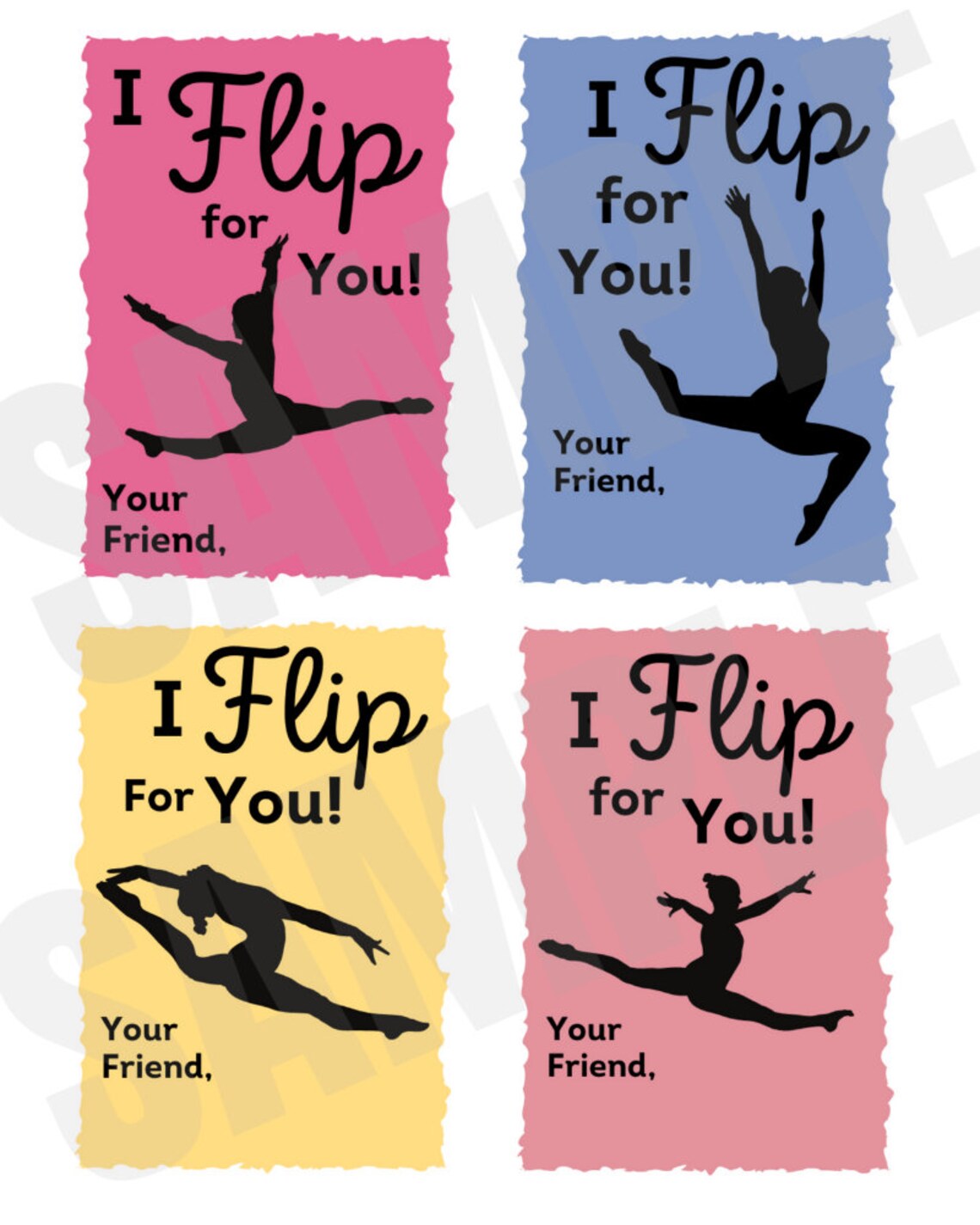 Gymnastics Printable Valentines Day Cards for Girls / Girl | Etsy