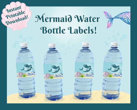 Water Bottle Labels With Mermaid Swimming in Coral Reef | Etsy