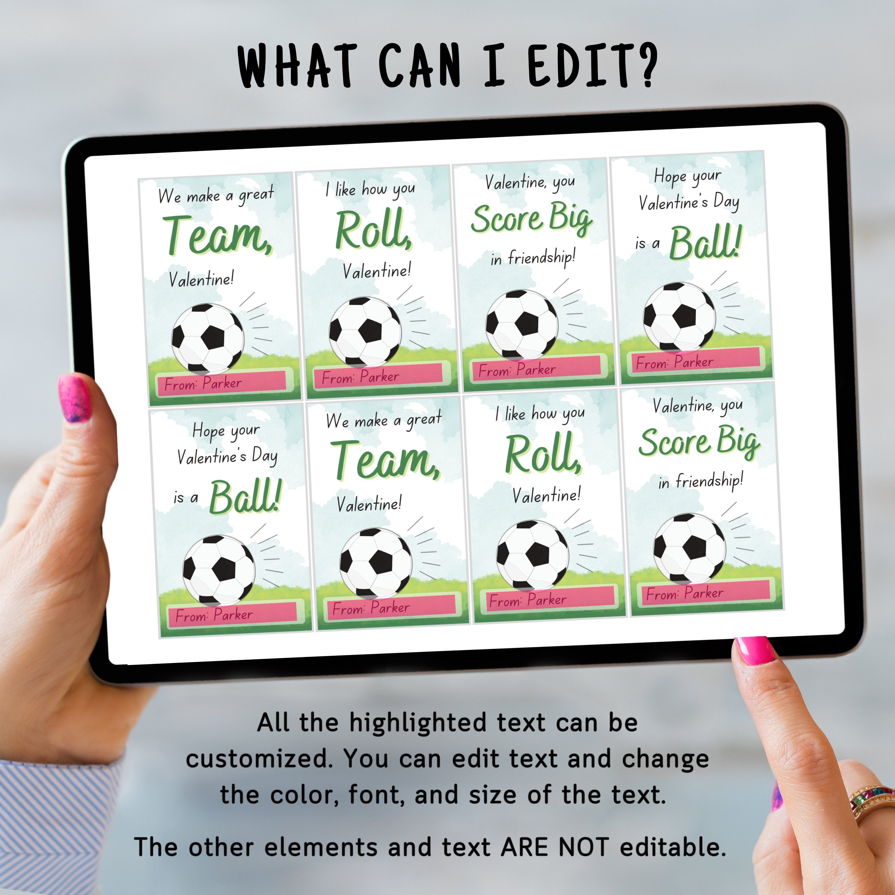 Editable Kids Soccer Valentines Cards Personalized Soccer Ball Sports ...