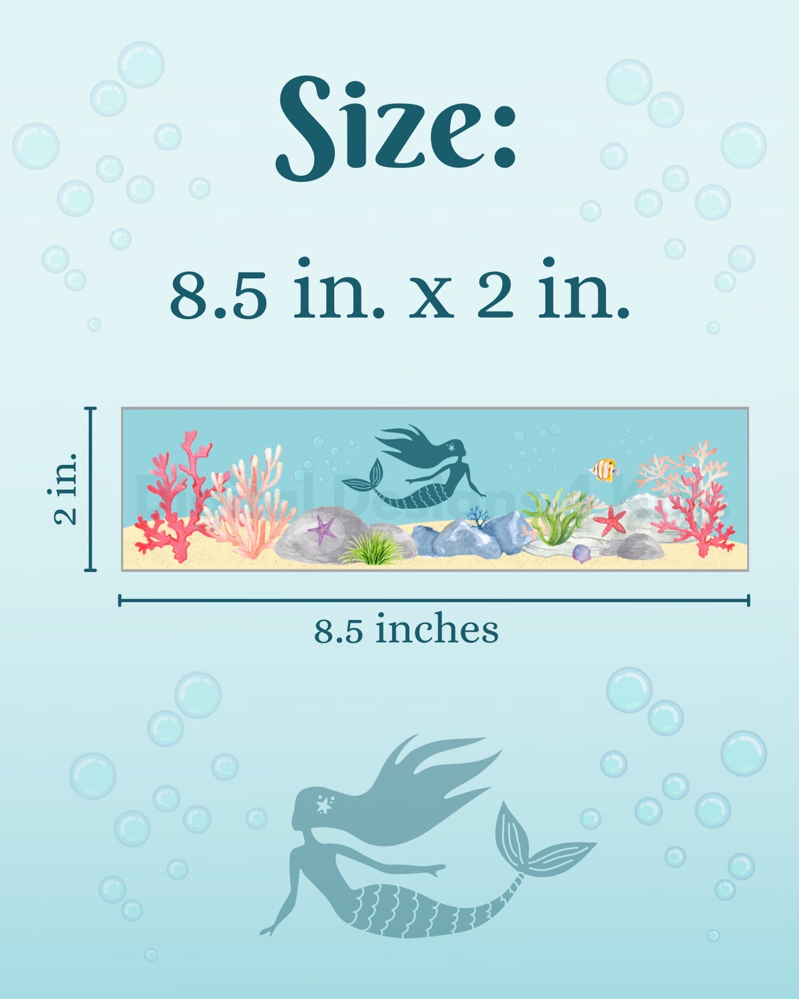 Water Bottle Labels With Mermaid Swimming in Coral Reef, Mermaid Theme ...