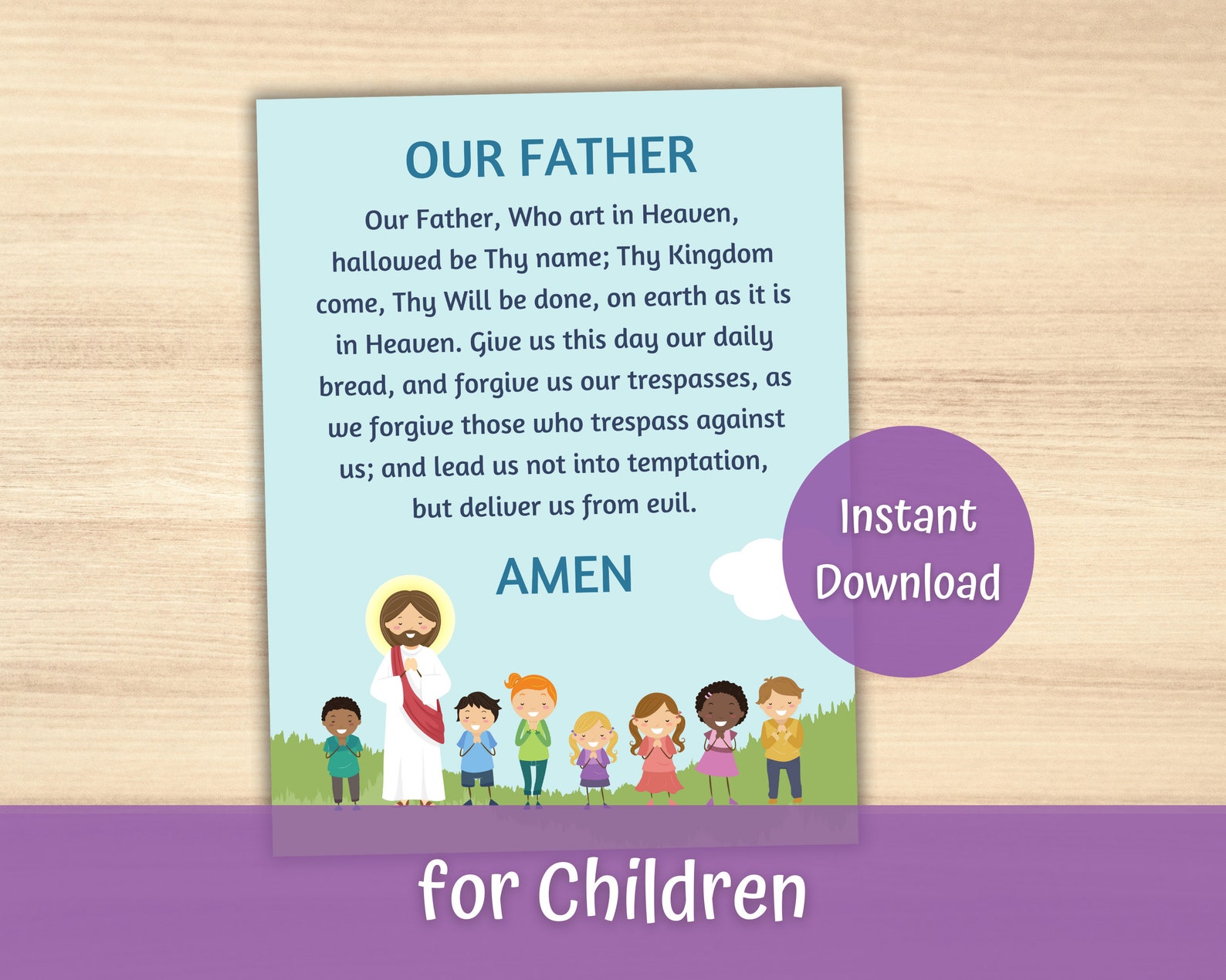 Our Father Prayer Print for Kids Religious, the Lord's Prayer Catholic ...
