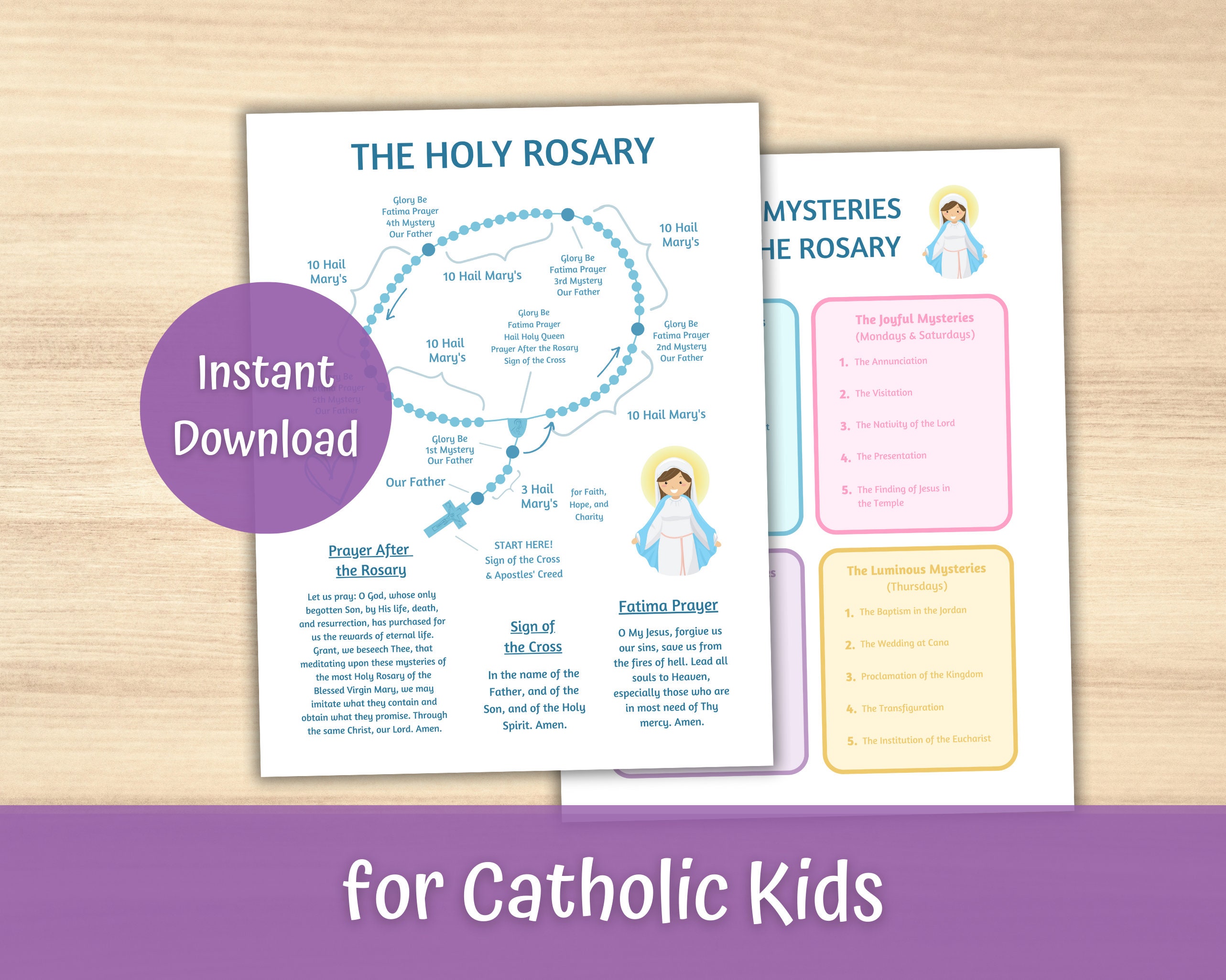 How to Pray the Rosary Guide for Kids & Mysteries of the Rosary ...