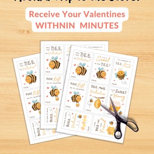 Cute Bee Valentines Day Cards for Kids, Honey Bee School Valentines ...