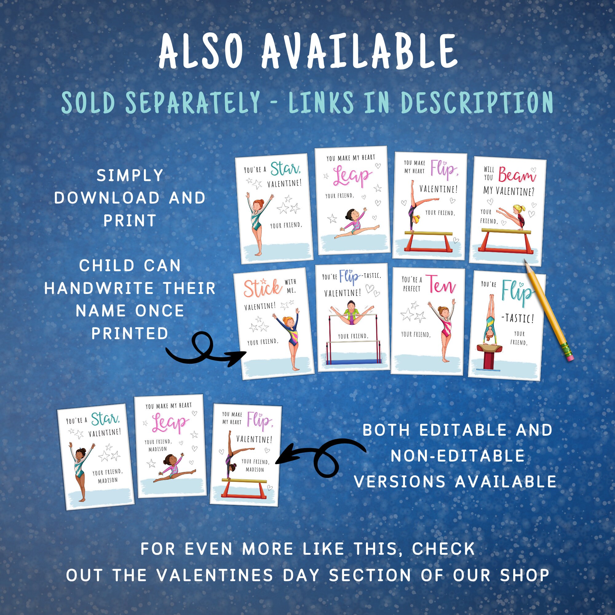 Gymnastics Editable Valentine Cards, Gymnast Classmate Valentines ...