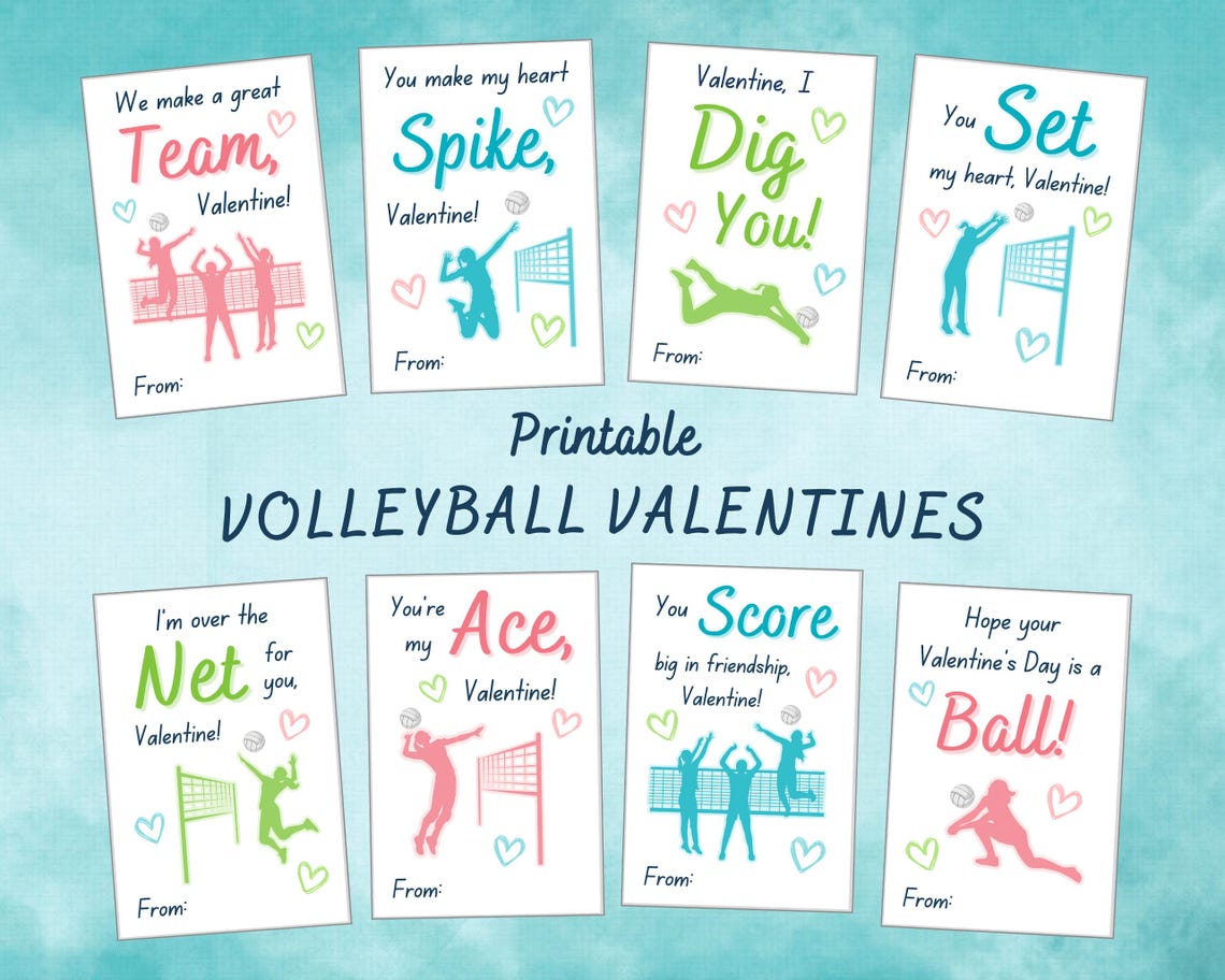 Printable Volleyball Valentine Exchange Cards for Friends, Girls ...
