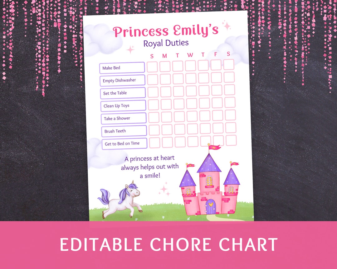 Kids Chore Chart Editable Template Printable PDF Responsibility Chart ...